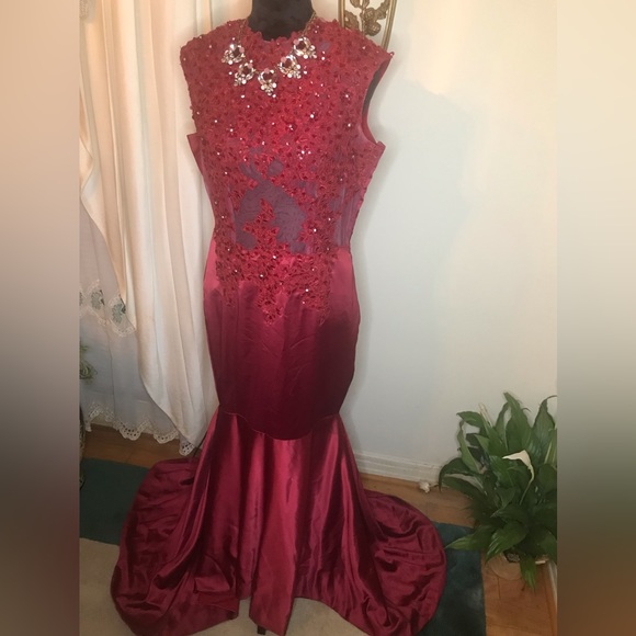 Hebeos | Dresses | Hebeos Satin Prom Dress W Rose Crystal And Mesh ...